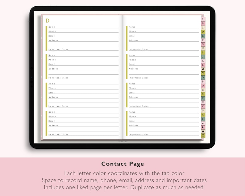 Hyperlinked Digital Address Book: Goodnotes Contact Organizer (PDF) - Etsy