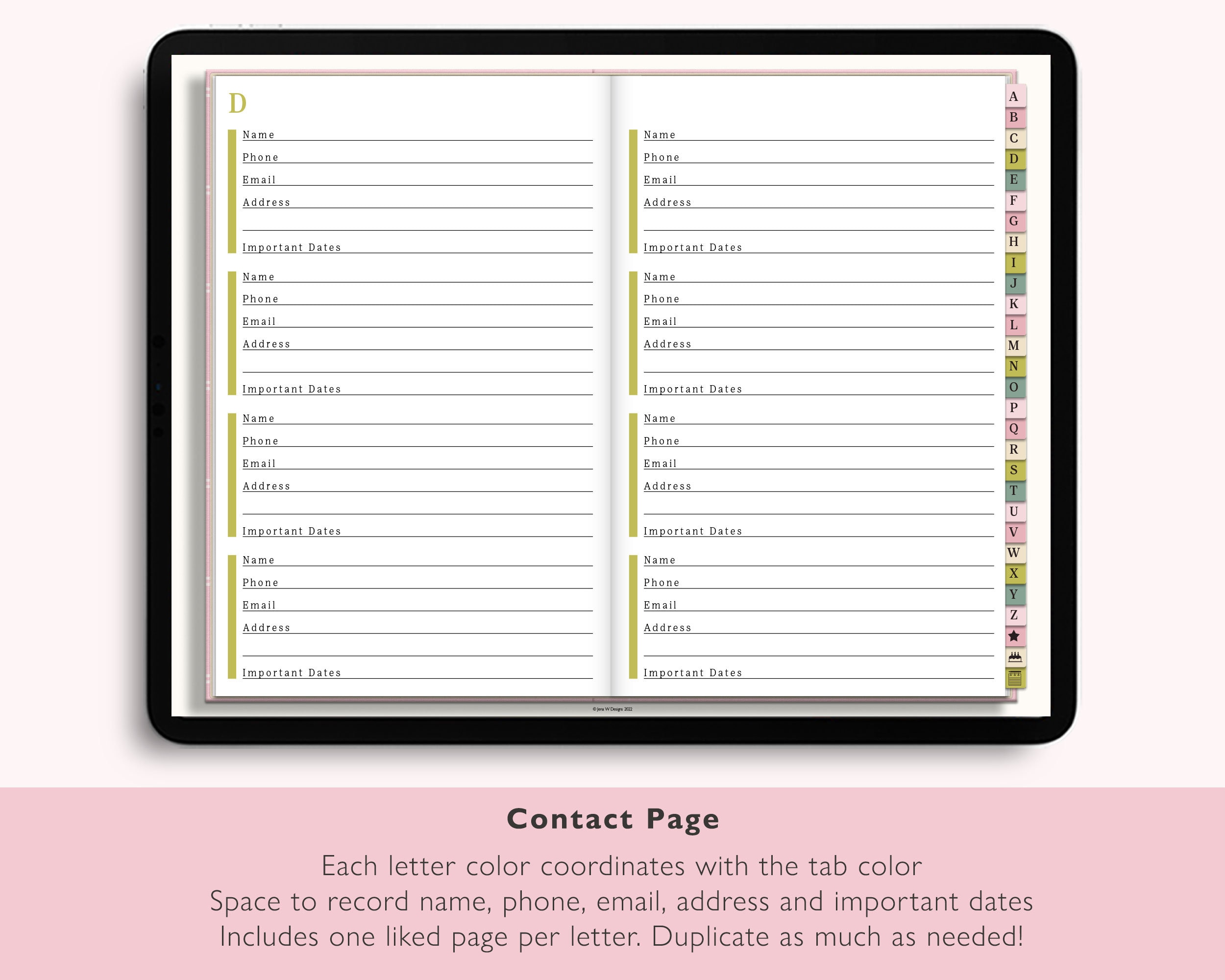 Hyperlinked Digital Address Book: Goodnotes Contact Organizer (PDF) - Etsy