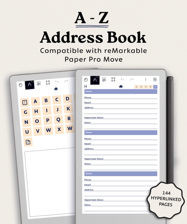 Address Book for Remarkable Paper Pro Move: Digital Contact List (PDF ...