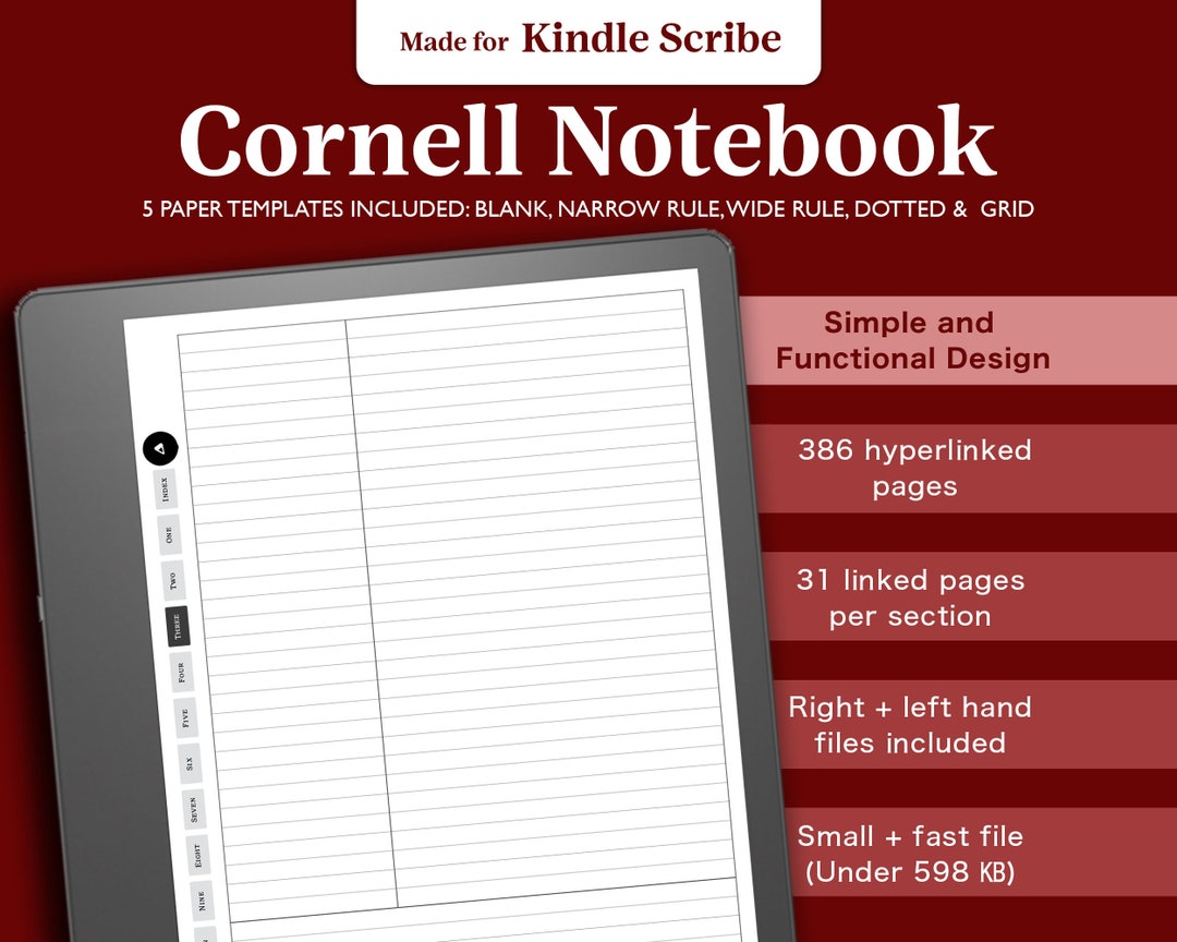 Cornell Notebook for Kindle Scribe: Hyperlinked PDF (lined, Dotted ...
