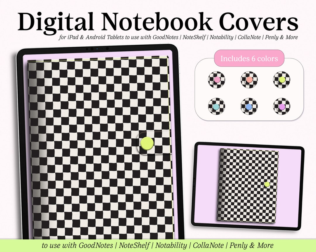 Checkered Digital Notebook Cover, Realistic Digital Cover, Retro iPad ...