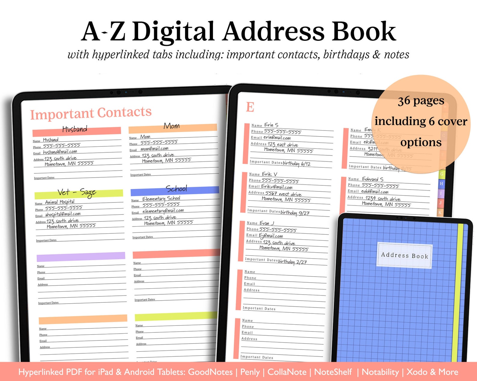 Digital Address Book for Ipad Goodnotes Contact Book - Etsy