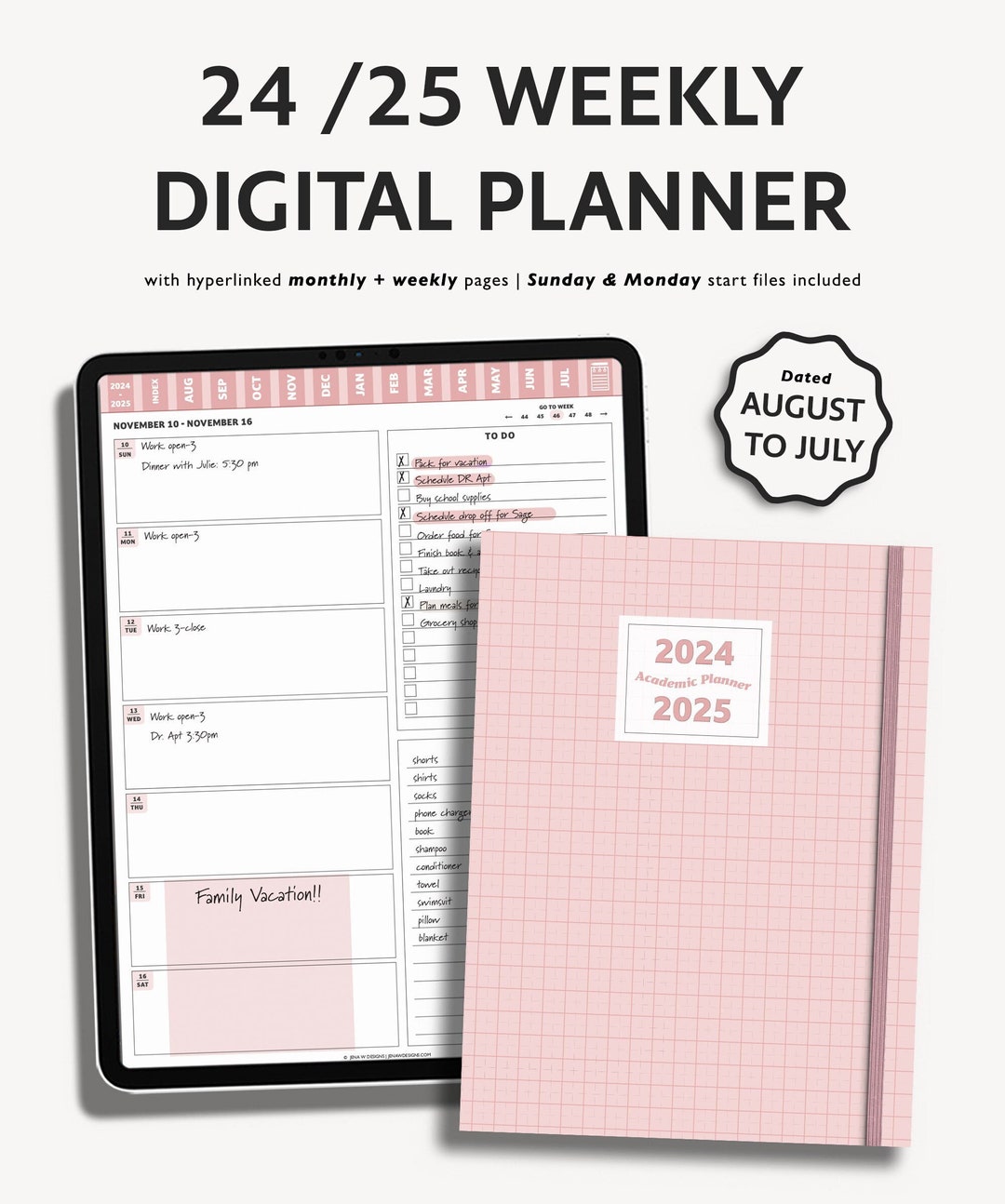 2024 2025 Digital Academic Planner, Goodnotes Agenda for Students, Mid ...