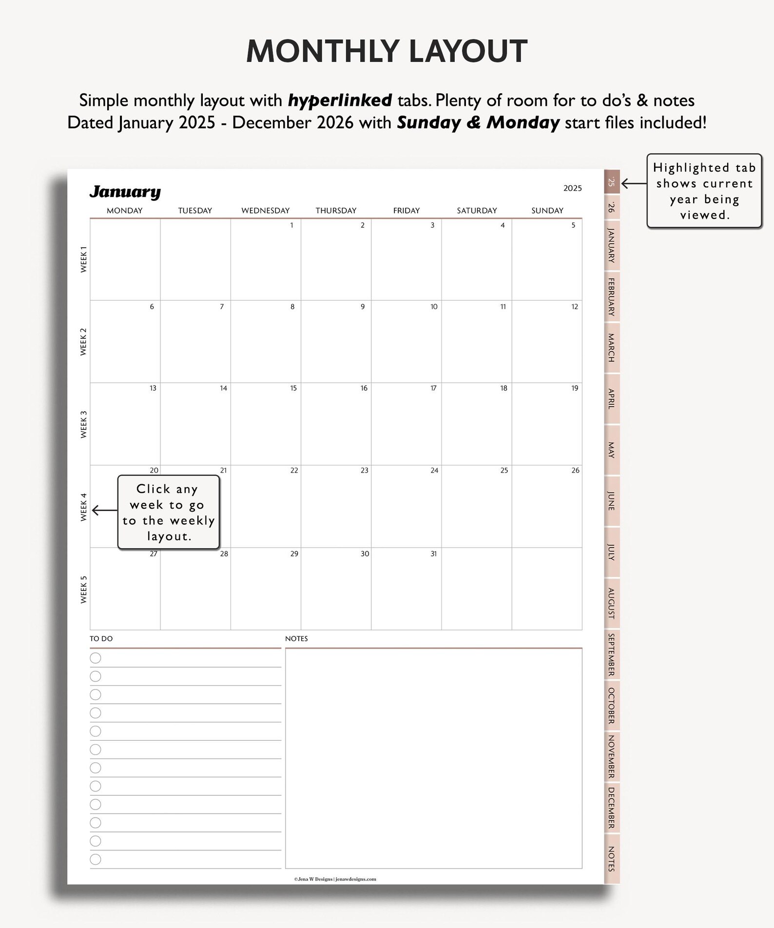 2025 2026 Two-year Digital Planner for iPad and Android Tablets, Simple ...