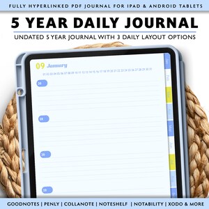 5 Year Digital Journal, Dark Mode Journal With Black Paper, Hyperlinked ...