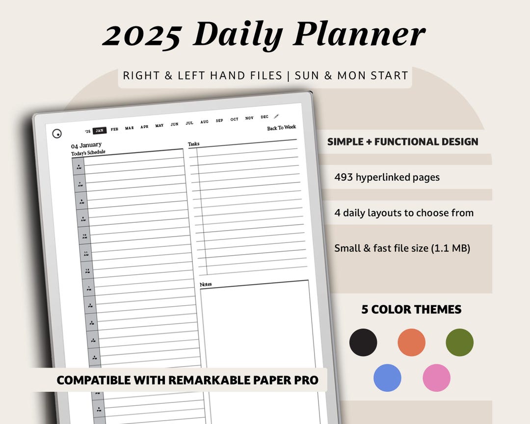 2025 Daily Digital Planner Compatible With Remarkable Paper Pro ...