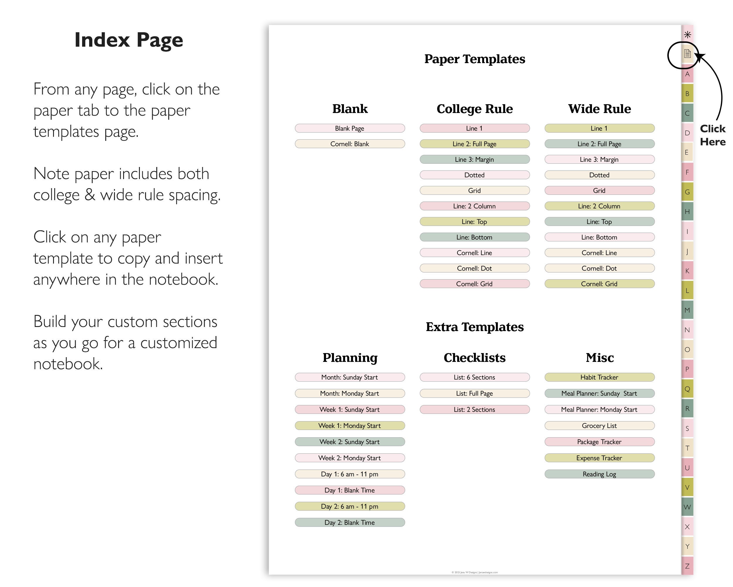 Digital Alphabet Tab Notebook, A to Z Tab Digital Notebook, Simple ...