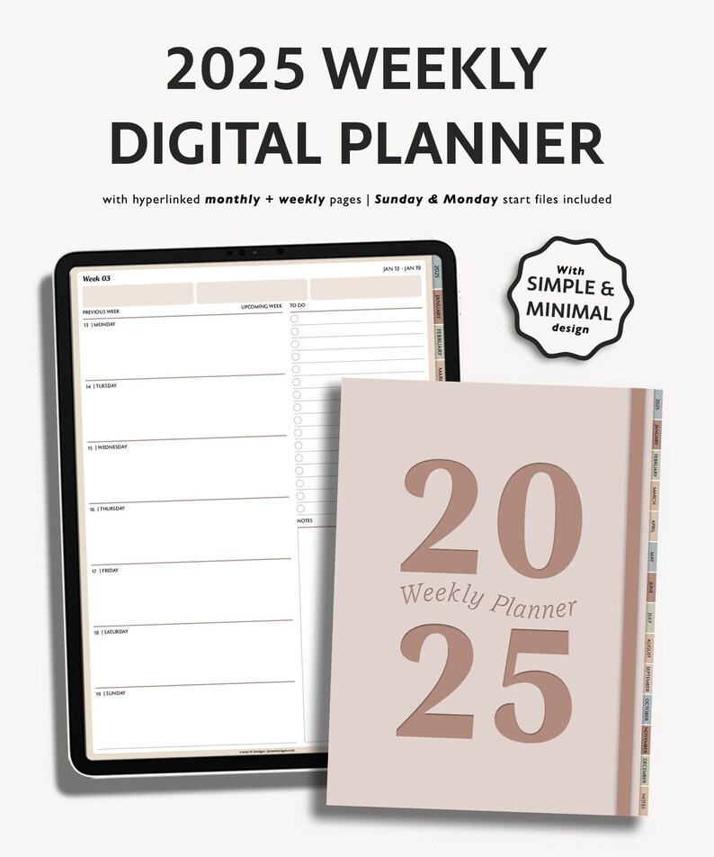2025 Simple Weekly Digital Planner for Goodnotes, Dated Monthly Weekly ...