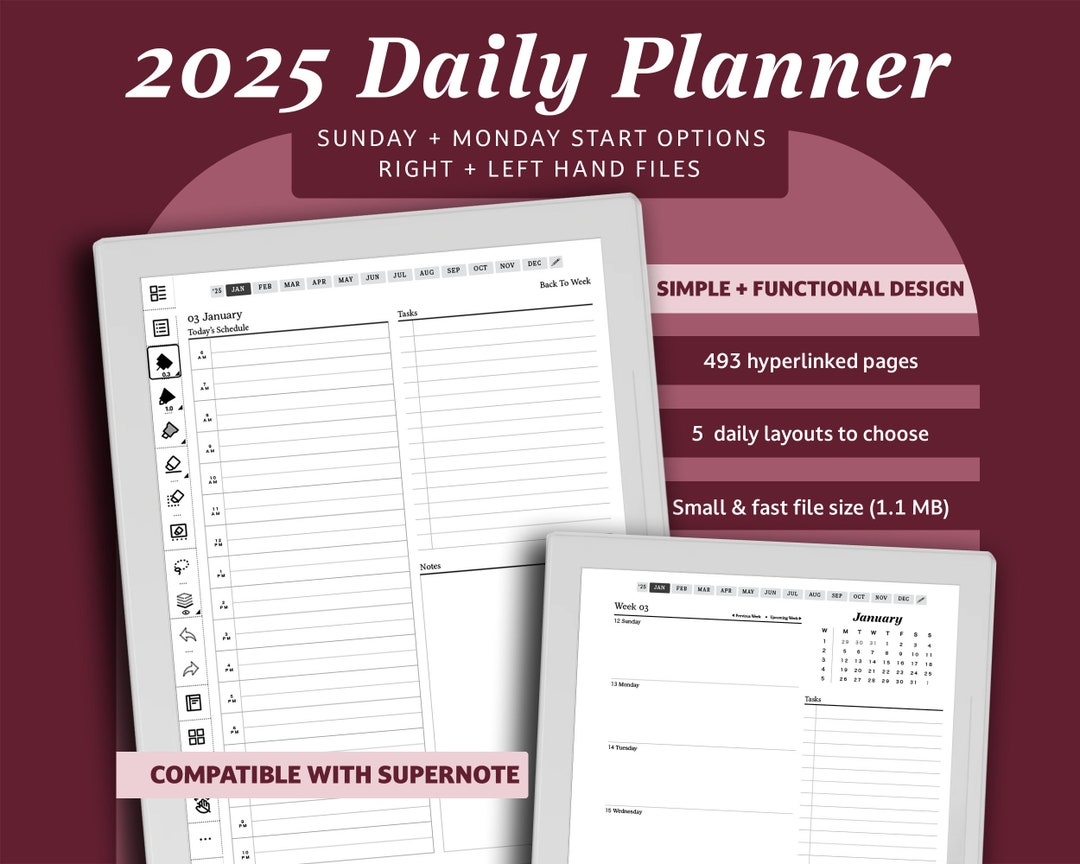 2025 Digital Planner Compatible With Supernote Tablet, Daily Agenda ...