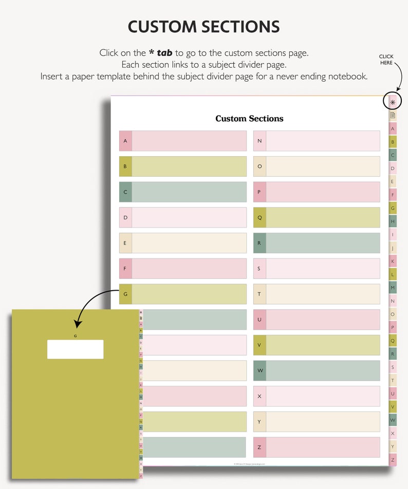 Digital Alphabet Tab Notebook, A to Z Tab Digital Notebook, Simple ...