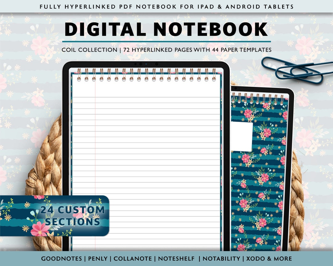 Digital Notebook, All in One Digital Notepad With Rings, Floral Digital ...