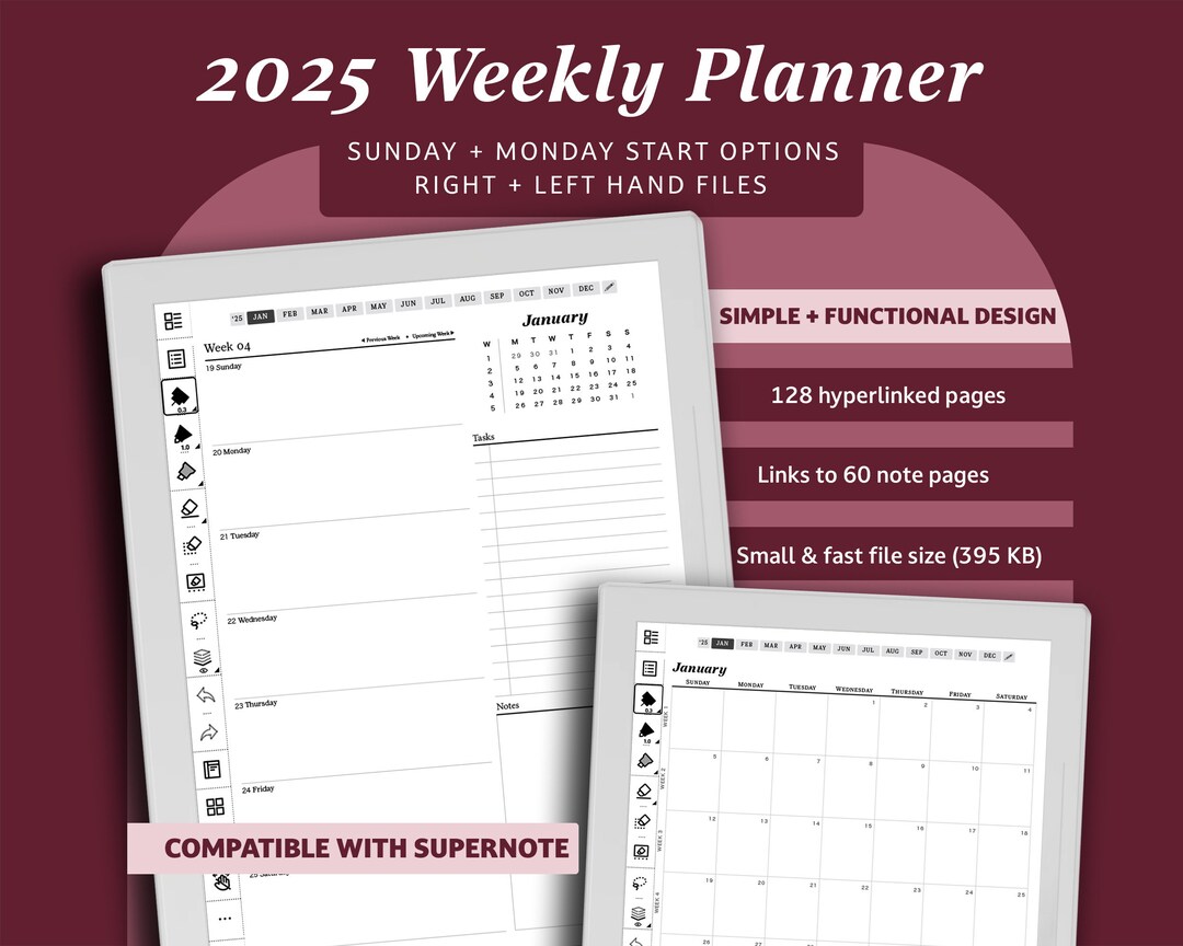 2025 Digital Planner Compatible With Supernote Tablet, Simple Monthly ...