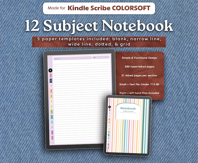 Notebook for Kindle Scribe Colorsoft: 12-section Hyperlinked Notebook ...