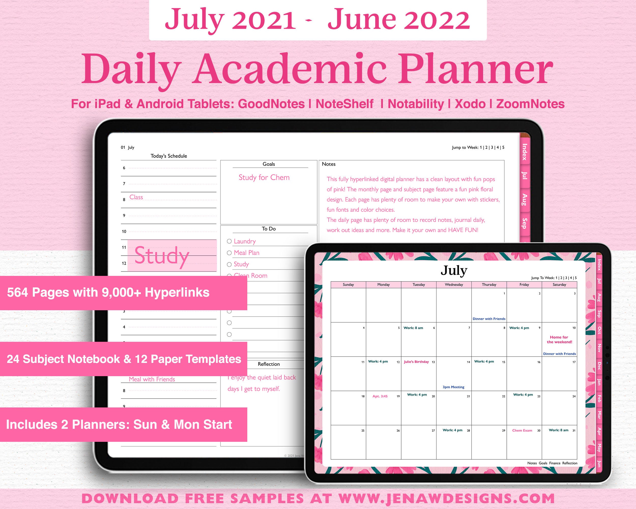 2021 2022 Dated Daily Digital Planner for Students Sunday | Etsy