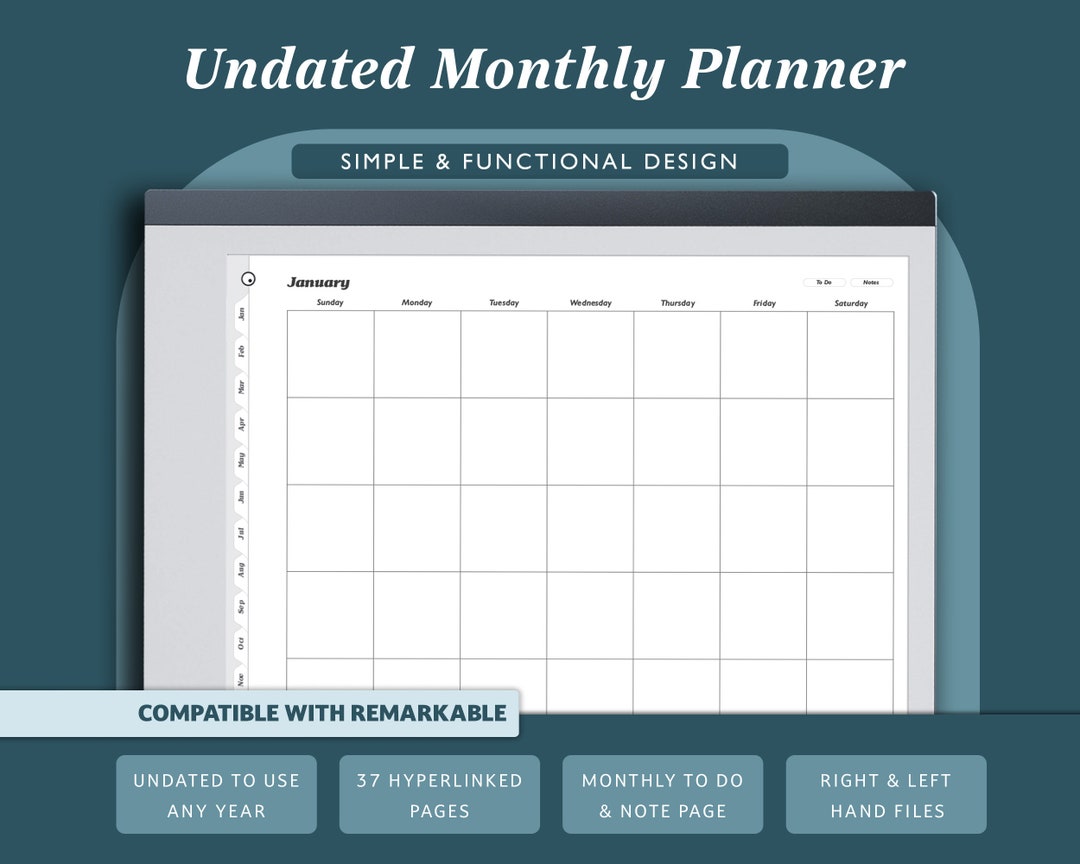 Monthly Calendar Compatible With Remarkable 2, Undated Monthly Planner ...