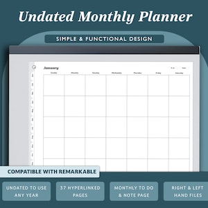 Monthly Calendar Compatible With Remarkable 2, Undated Monthly Planner ...