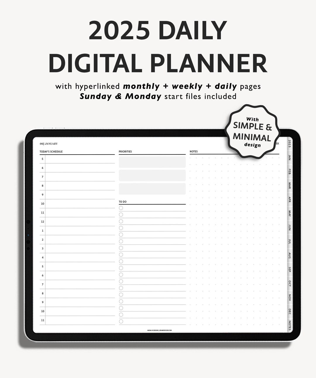 2025 Simple Minimal Daily Digital Planner, Minimalist Digital Planner ...