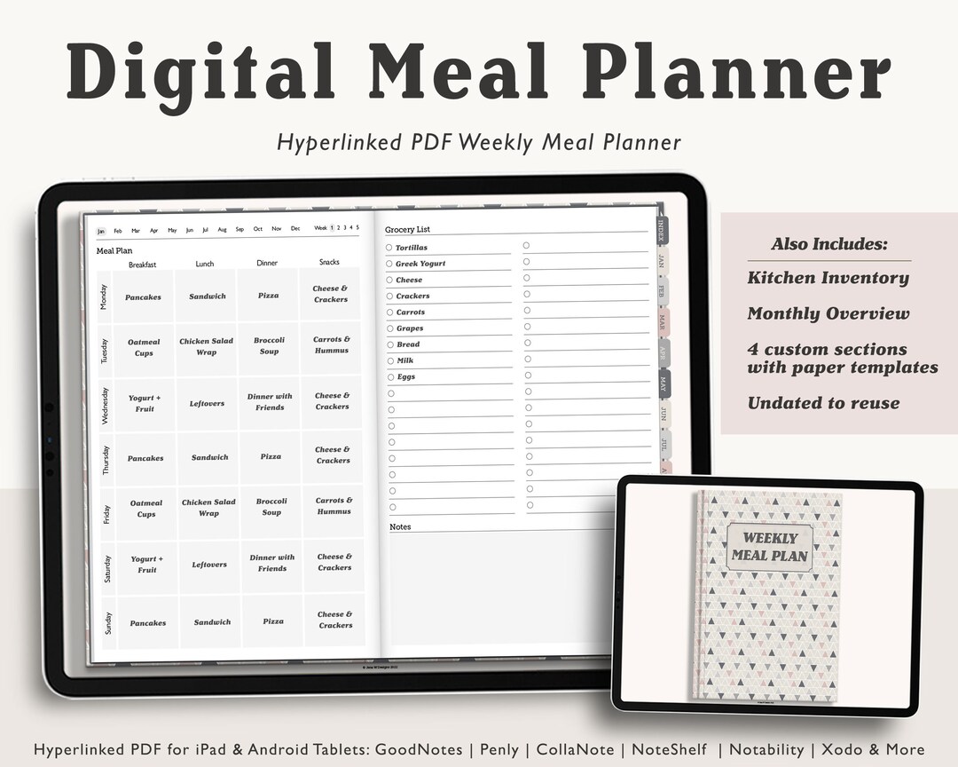 Digital Meal Planner and Grocery List, Goodnotes Meal Planner, Digital ...