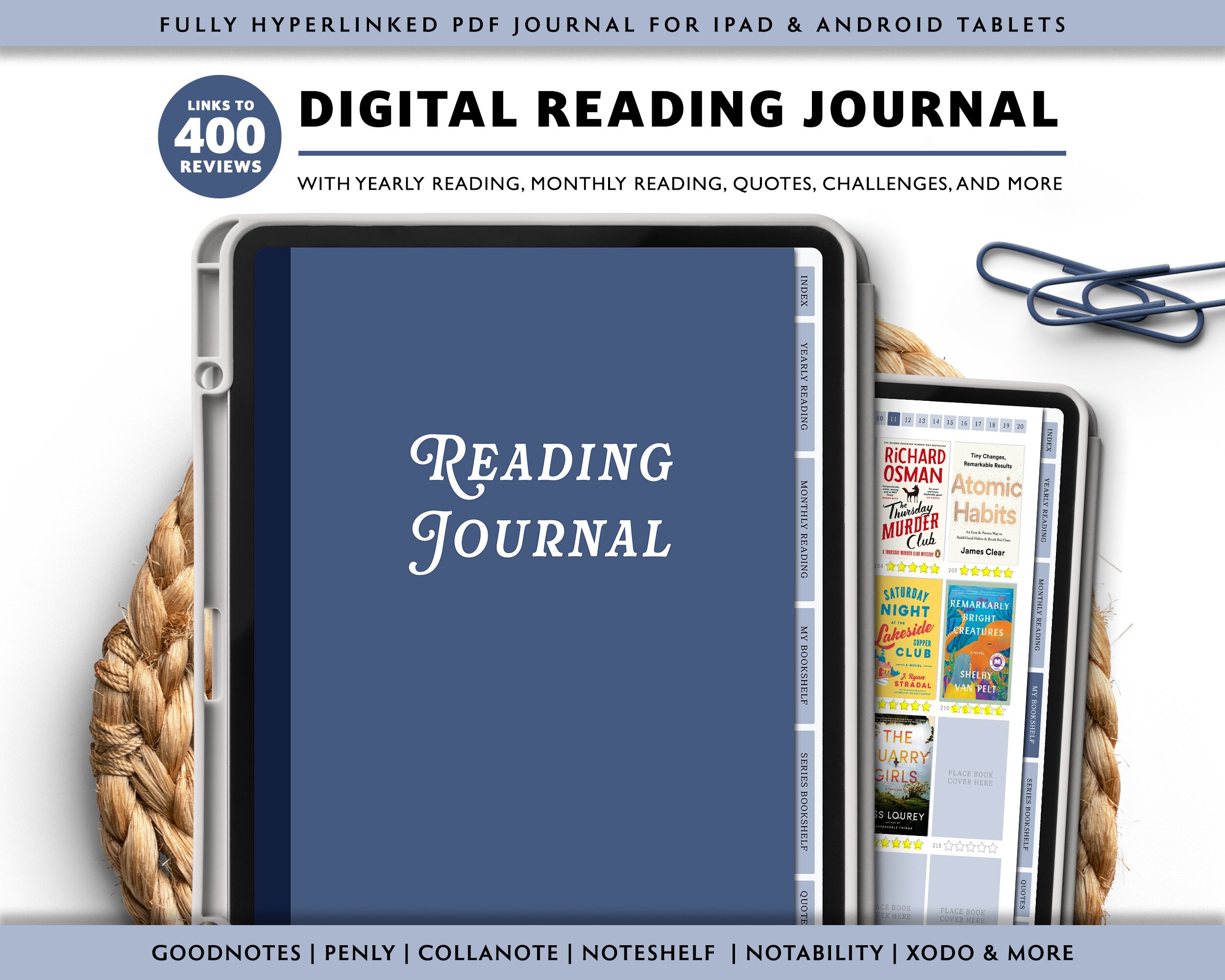 Digital Reading Log, Goodnotes Book Tracker, Digital Book Review ...