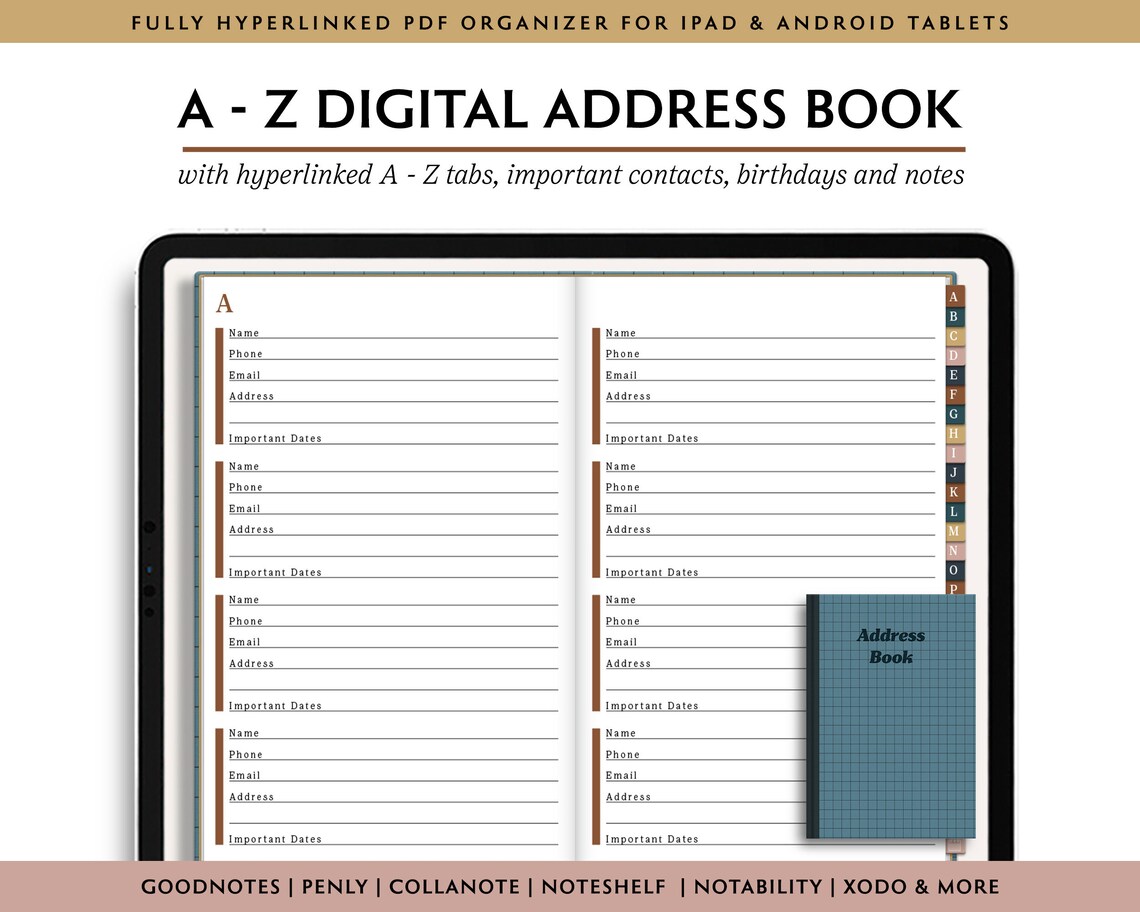 Realistic Digital Address Book, Landscape Goodnotes Contact Book, Phone ...