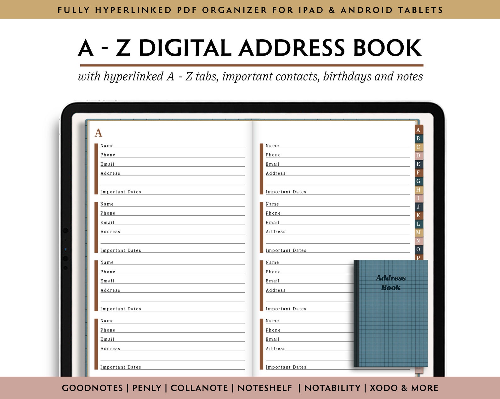 Realistic Digital Address Book, Landscape Goodnotes Contact Book, Phone ...