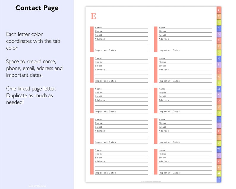 Digital Address Book for Ipad, Goodnotes Contact Book, Birthday Tracker ...