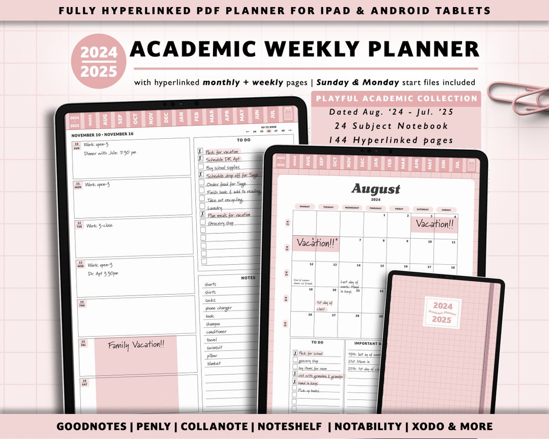 2024 2025 Digital Academic Planner, Goodnotes Agenda for Students, Mid ...