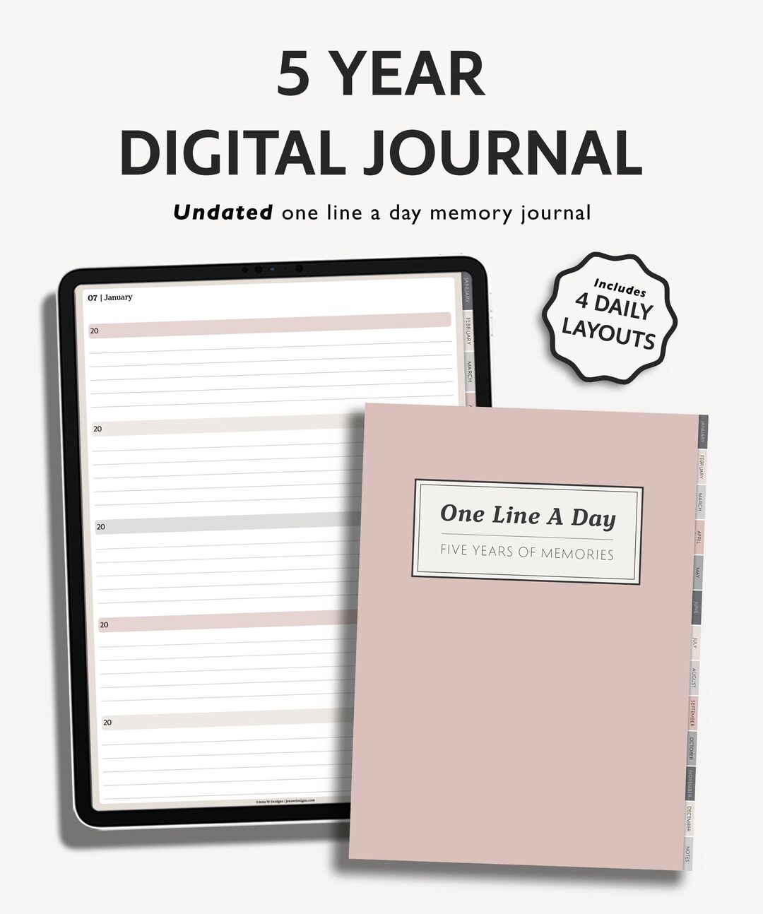 Five Year Daily Digital Journal, One Line A Day Journal, 365 Daily ...