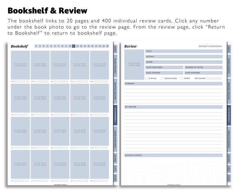Digital Reading Log, Goodnotes Book Tracker, Digital Book Review ...