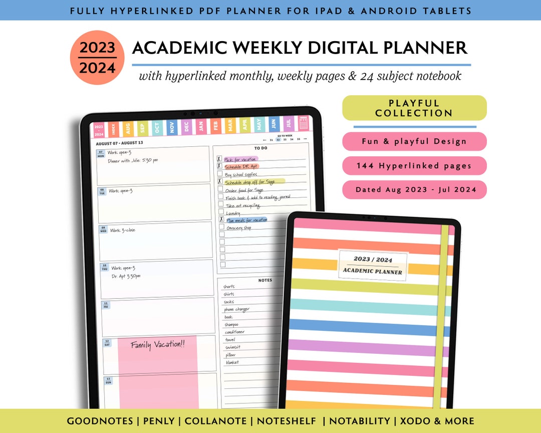2023 2024 Dated Weekly Digital Academic Planner for Students, Goodnotes ...