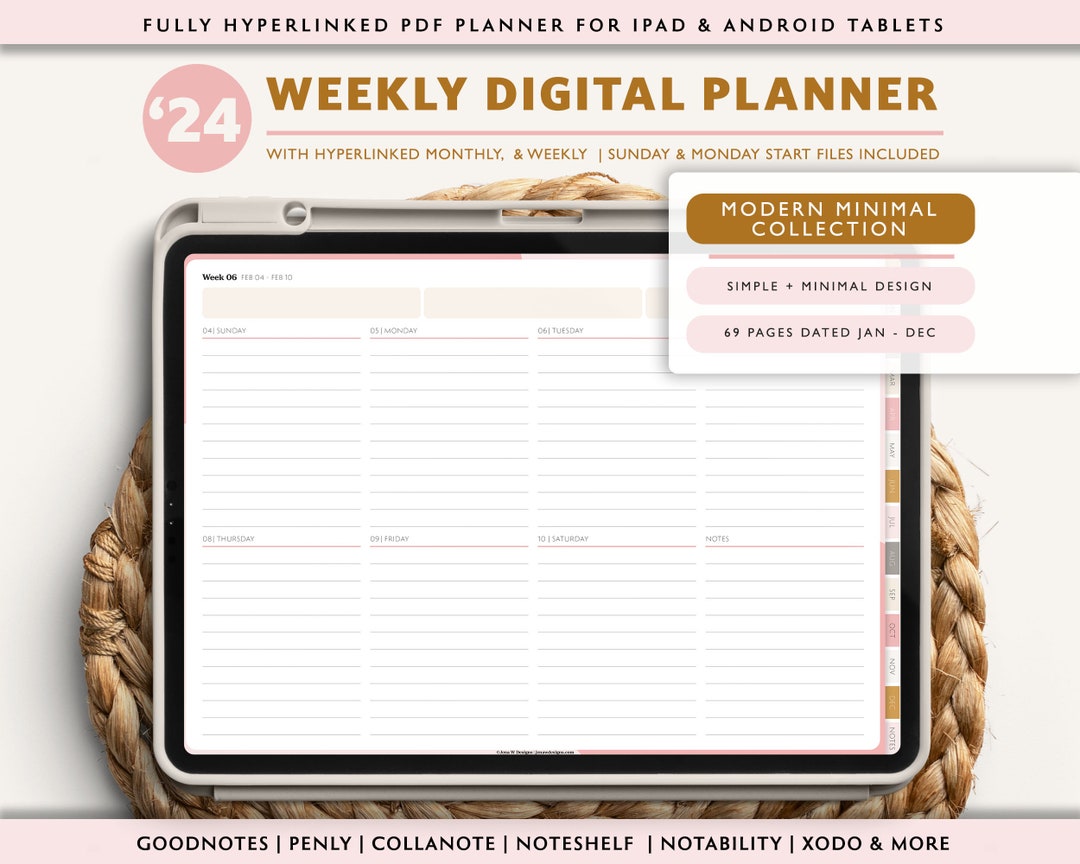 2024 Simple Digital Diary With Note Page, Monthly Weekly Planner ...