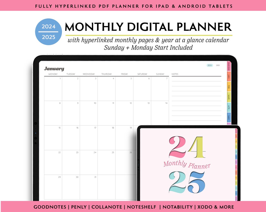 2024-2025 Monthly Digital Planner: Simple Goodnotes iPad Agenda (PDF ...