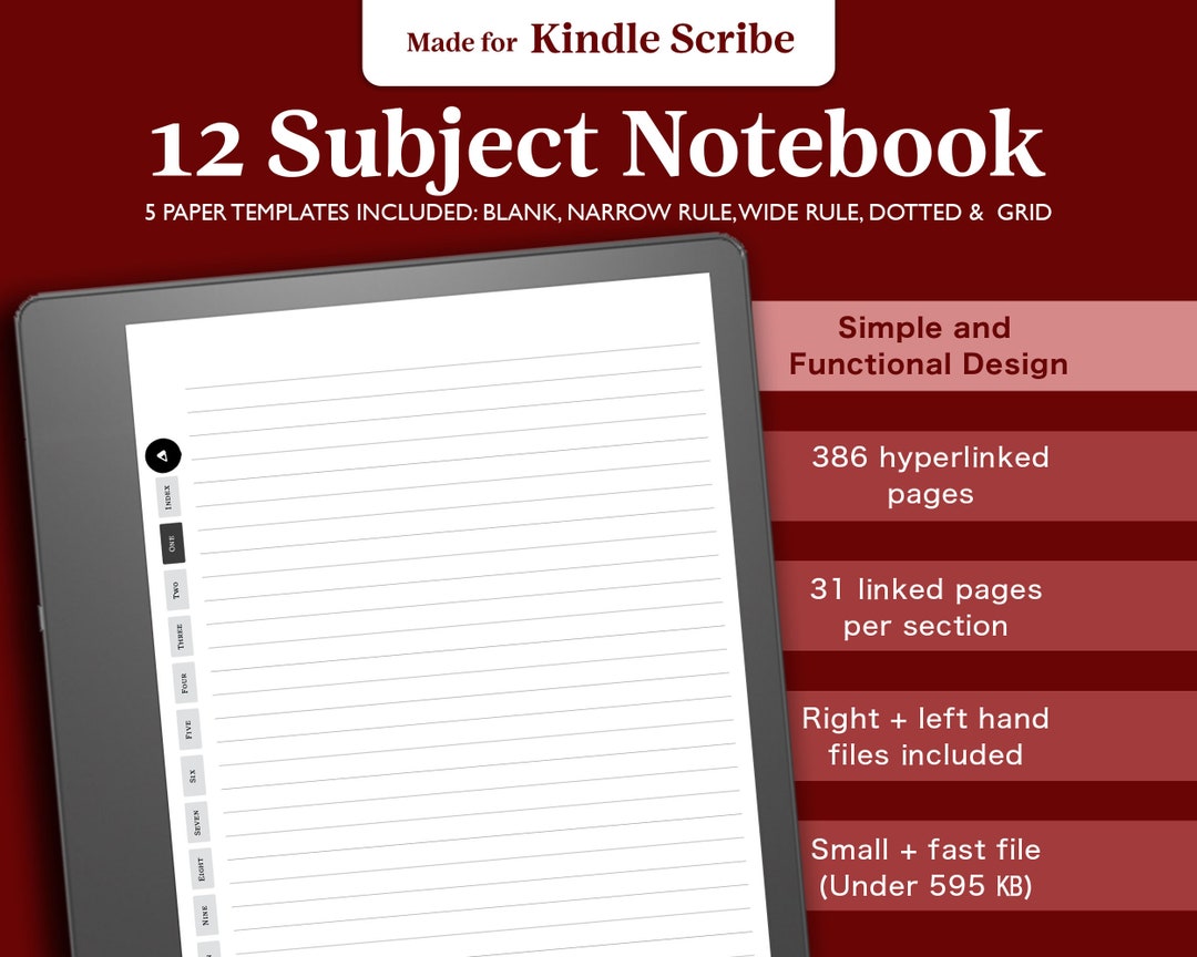 Notebook for Kindle Scribe: 12-section Hyperlinked Journal (PDF) - Etsy