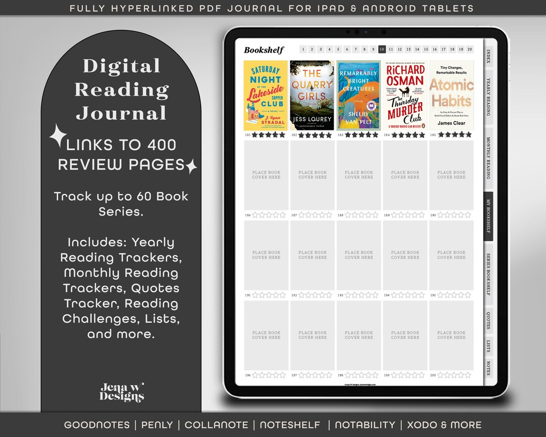 Digital Reading Journal, Goodnotes Book Tracker, Digital Bookshelf ...