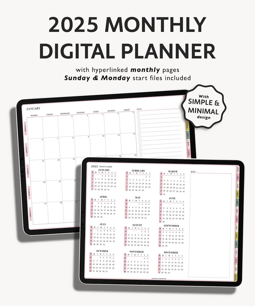 2025 Simple Monthly Digital Planner, Minimal Month Only Digital ...
