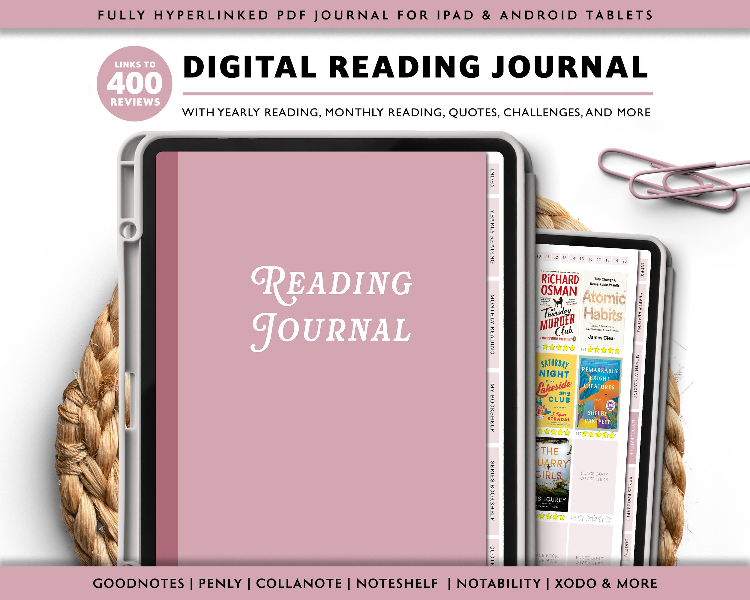 Digital Reading Log, Goodnotes Book Tracker, Digital Book Review ...
