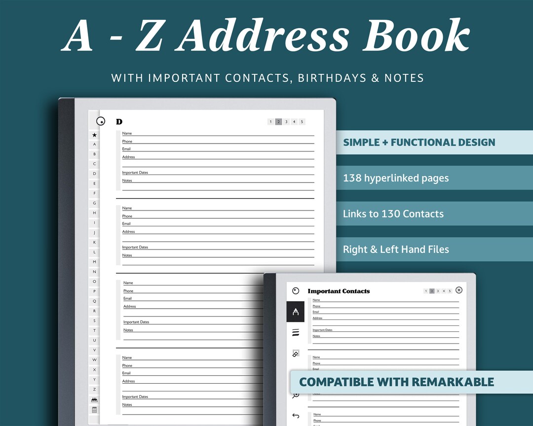 Digital Address Book for Remarkable 2: A-Z Contact List (PDF) - Etsy