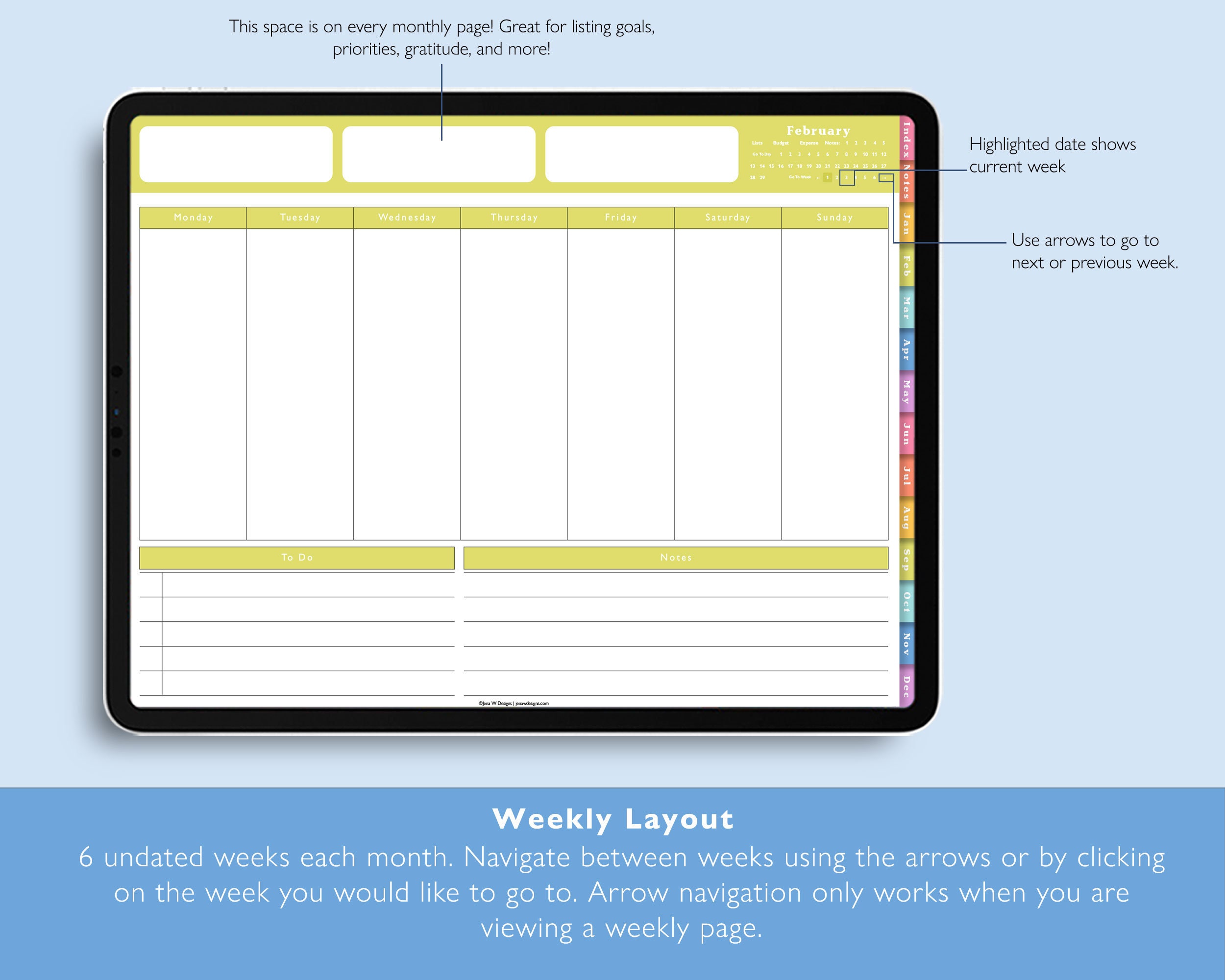 Undated Daily Digital Planner, Monthly Weekly Daily Agenda, Colorful ...