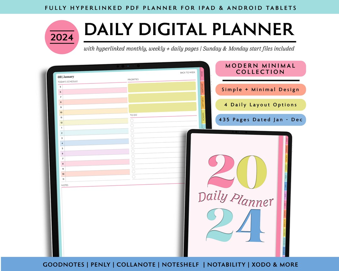 2024 Daily Digital Planner, Colorful Digital Agenda, Modern Planner ...