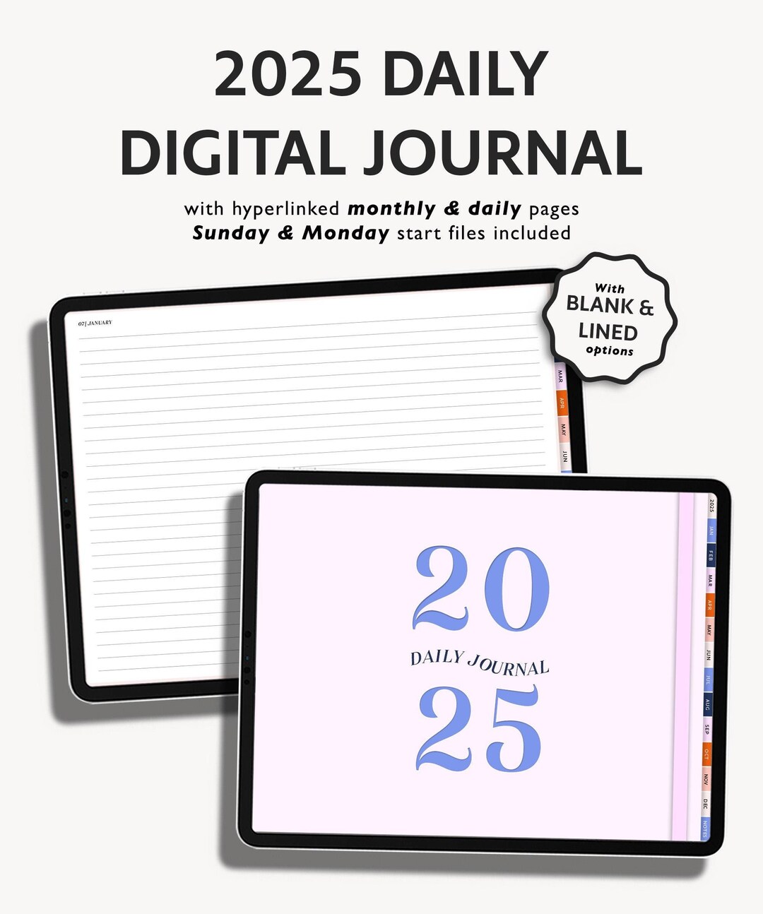 2025 Dated Daily Digital Journal for iPad and Android Tablets, Simple ...