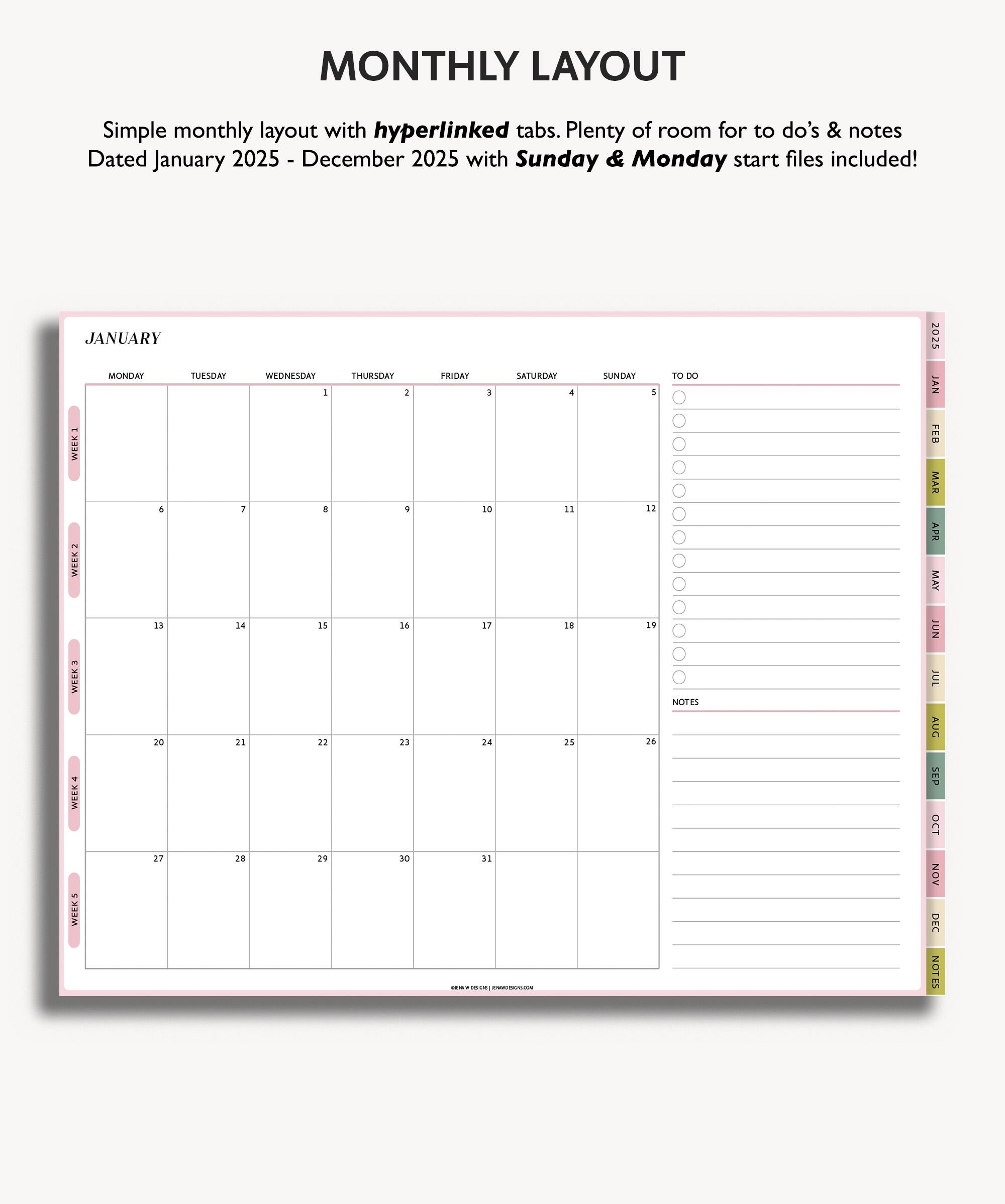 2025 Simple Monthly Digital Planner, Minimal Month Only Digital ...