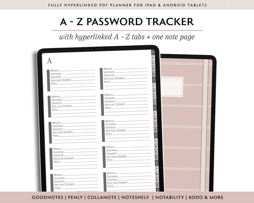 Simple Digital Password Tracker, Alphabet Password Journal, Goodnotes A ...