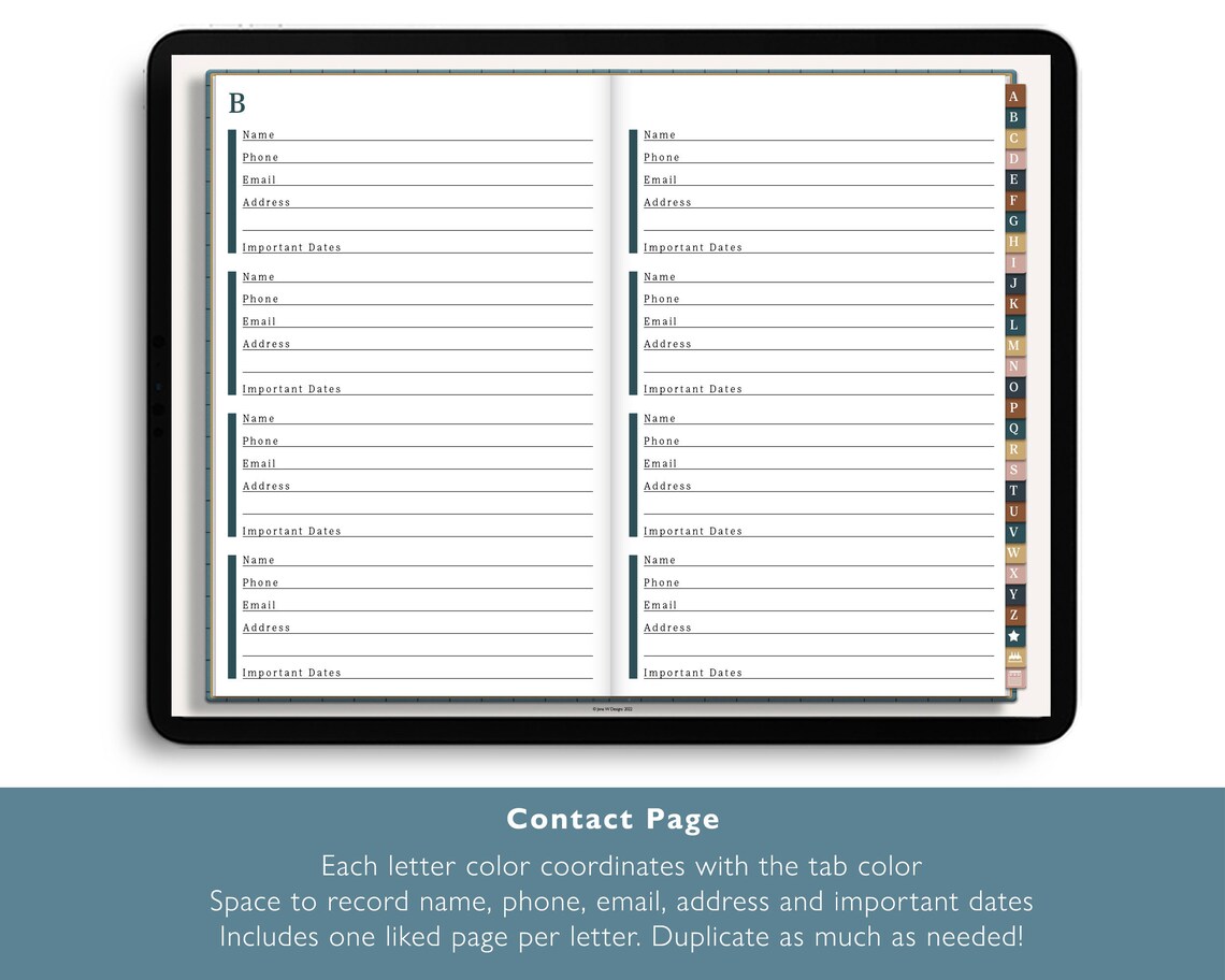 Realistic Digital Address Book, Landscape Goodnotes Contact Book, Phone ...