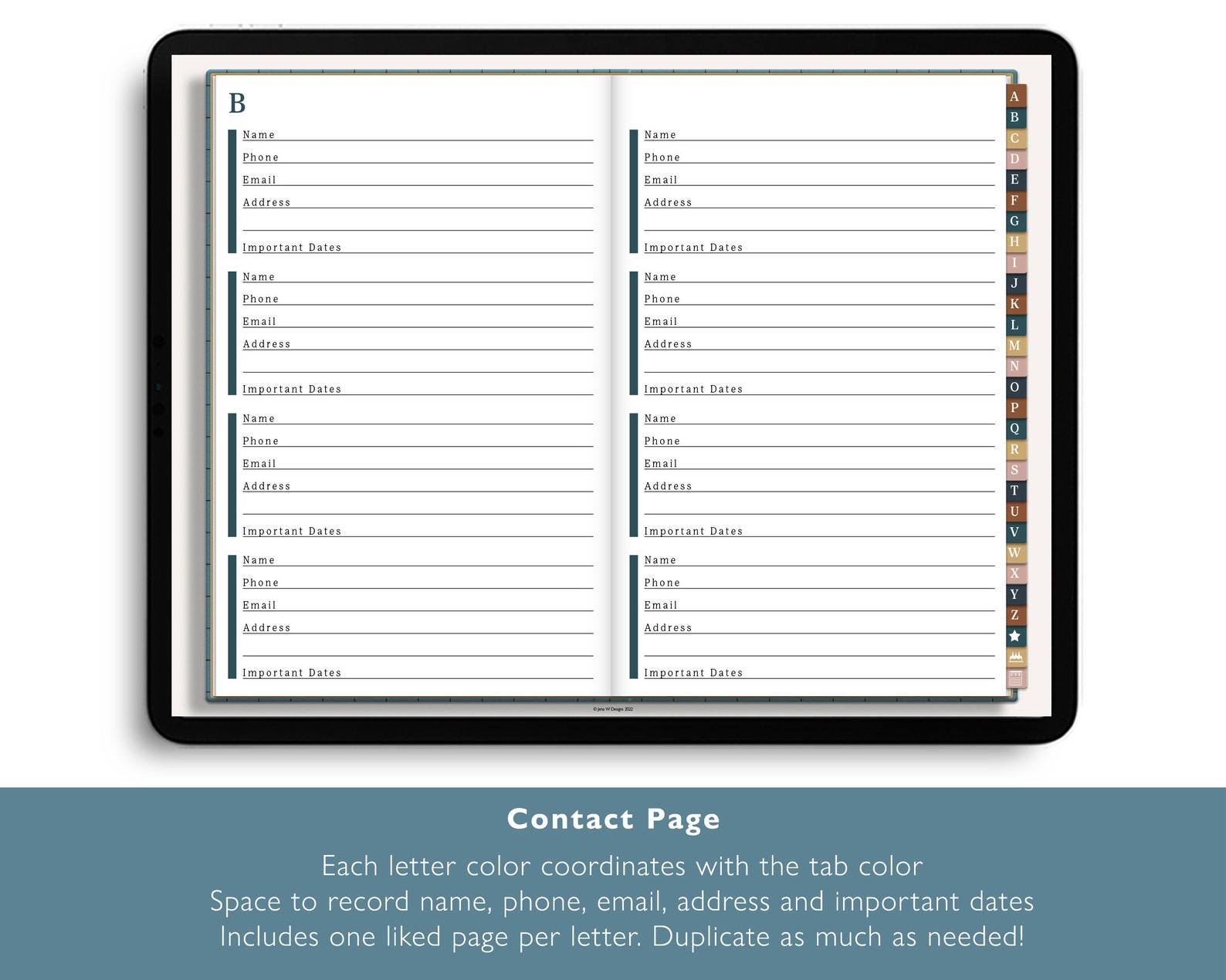 Realistic Digital Address Book, Landscape Goodnotes Contact Book, Phone ...