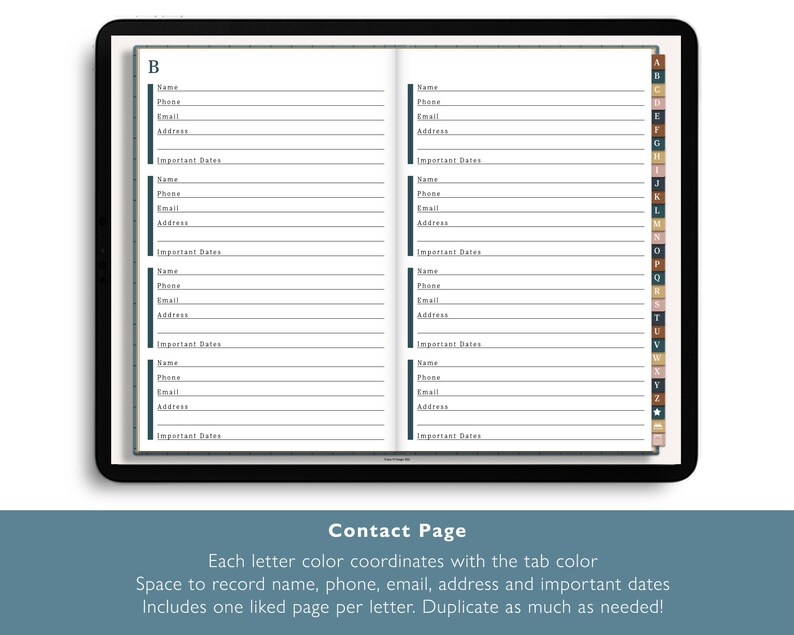 Realistic Digital Address Book, Landscape Goodnotes Contact Book, Phone ...