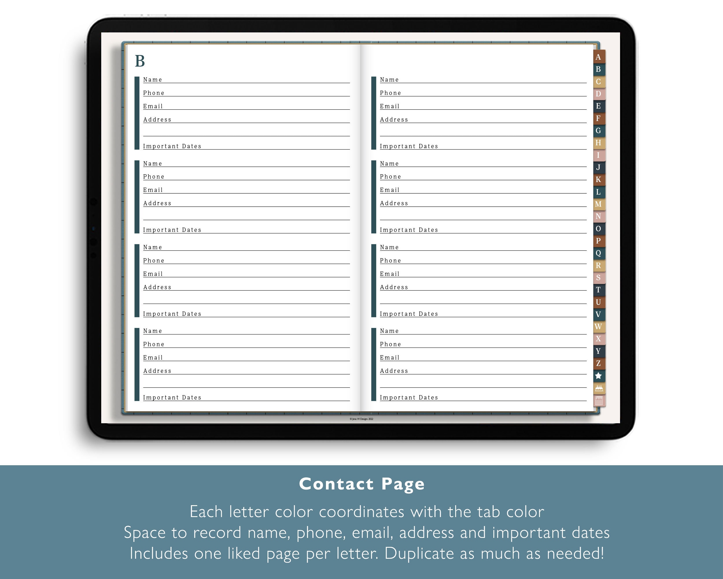 Realistic Digital Address Book, Landscape Goodnotes Contact Book, Phone ...