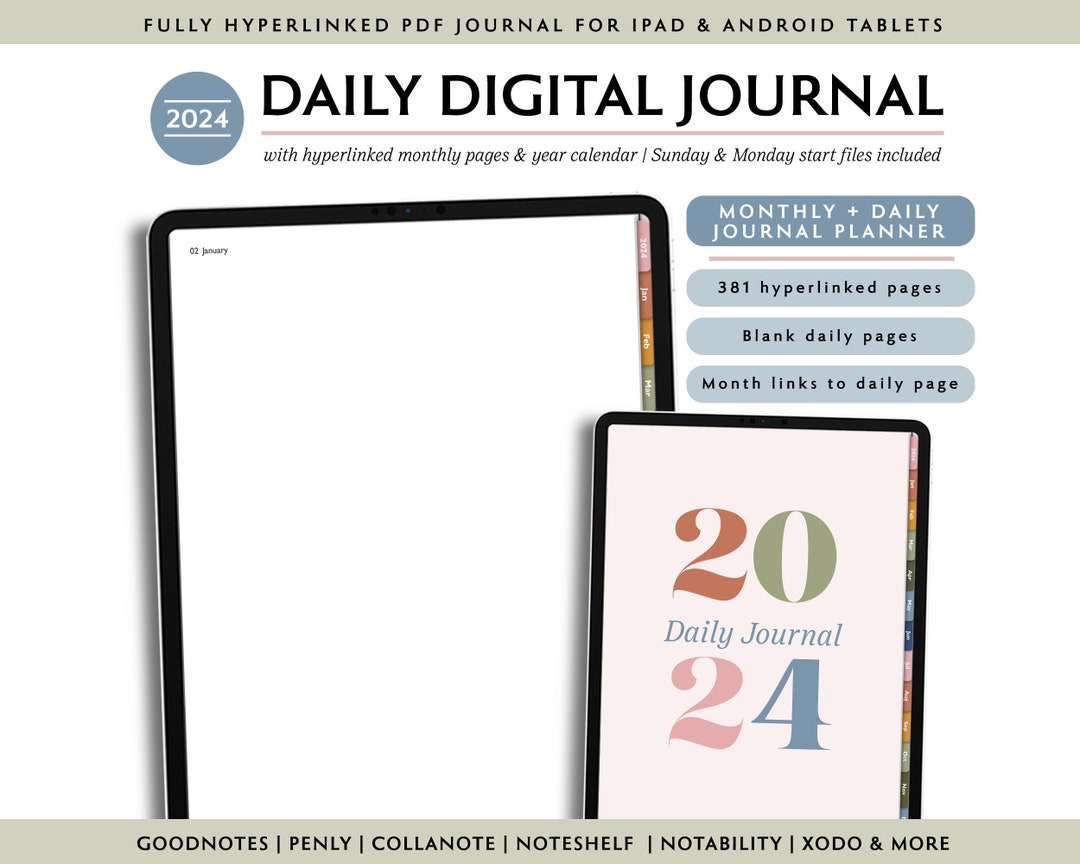 2024 Daily Digital Journal With Blank Page, Goodnotes Dated Journal ...