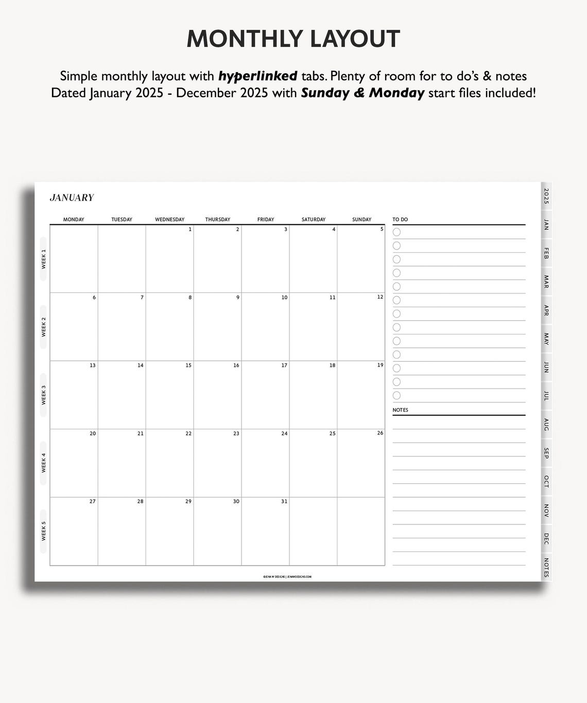 2025 Monthly Digital Planner: Minimalist Calendar for Goodnotes ...