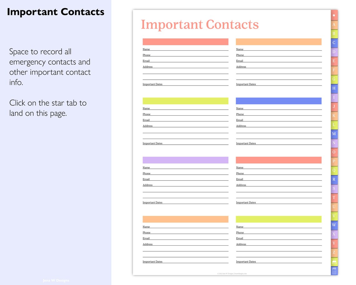 Digital Address Book for Ipad, Goodnotes Contact Book, Birthday Tracker ...