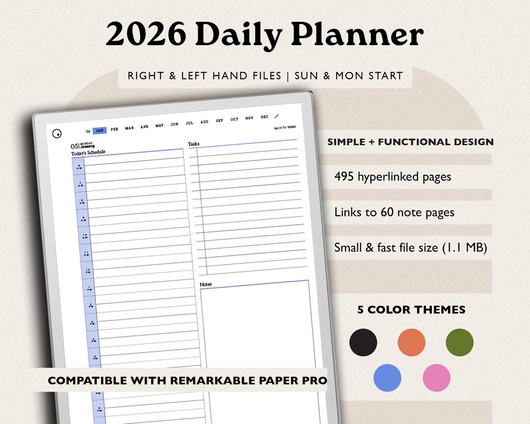 2026 Daily Digital Planner for Remarkable Paper Pro: Minimalist ...